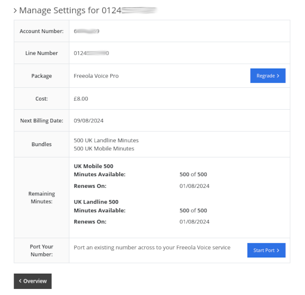 Account and Service Information for One Touch Switching