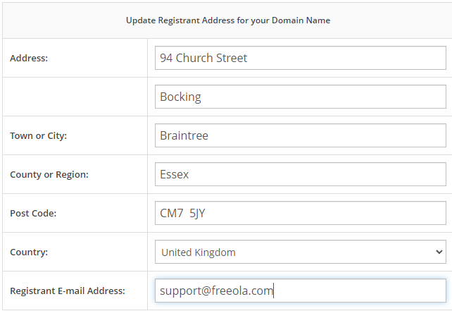 How to change domain registrant and address details