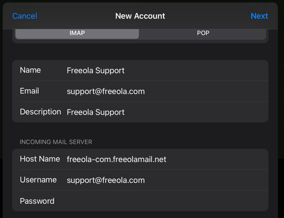 Freeola Help & Support, Freeola email setup for iPhone and iPad