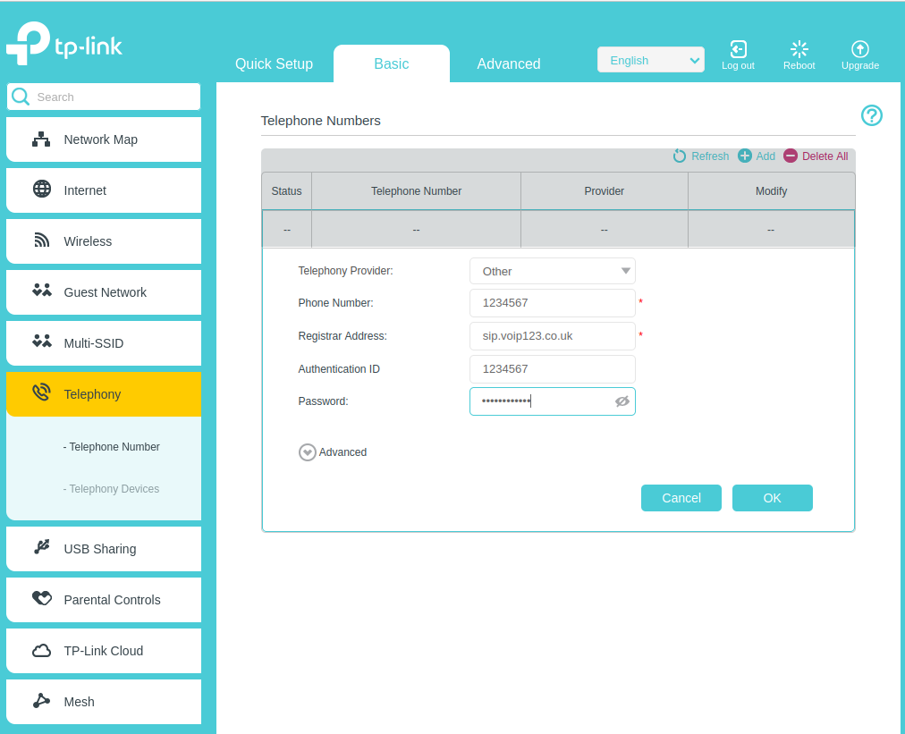 Setting up Freeola Voice on TPLink VR1210