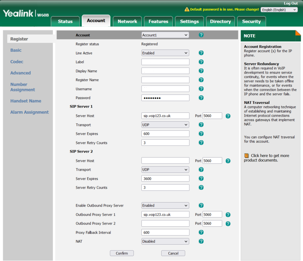 Setting up Freeola Voice on a Yealink W60B